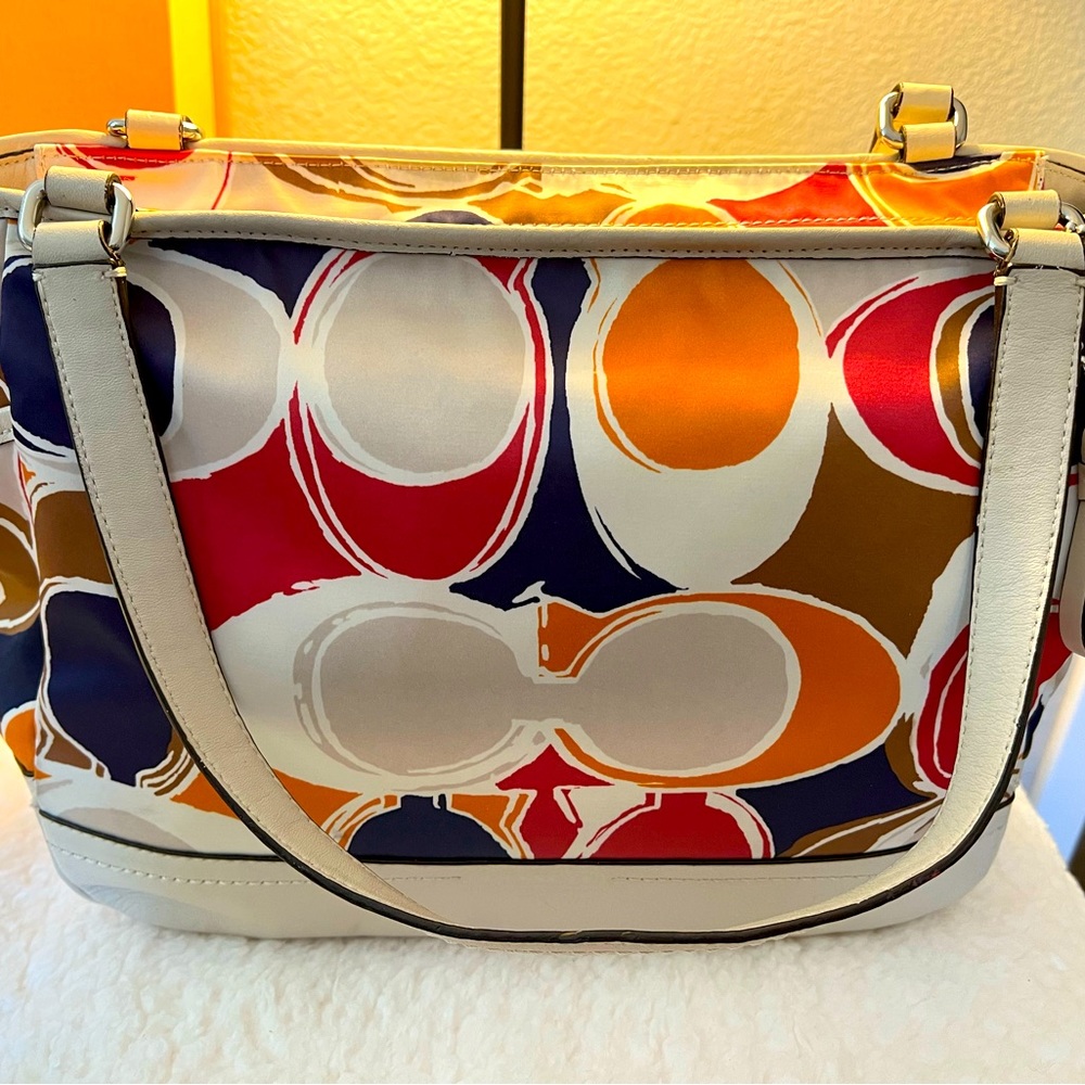 Coach Multicolor Monogram Satin Tote - Gem